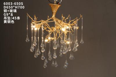 China Unique Design Art Indoor Deco Luxury Custom Raindrop Gold Copper Tree Hotel Dining Room Hanging Pendant Lamp Chandelier for sale