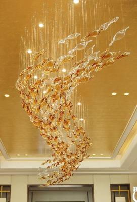 China Custom Lighting Glass Chandelier Handmade Glass Twist Leaf Fancy Accessories for Hotel Lobby for sale