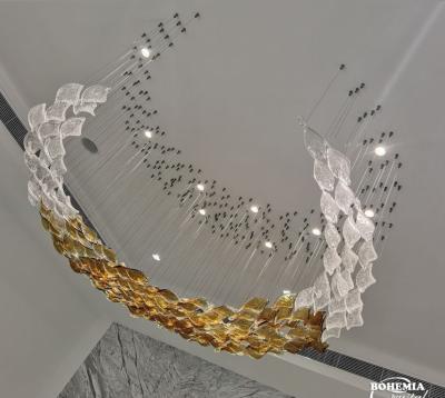 China Custom European Style Amber Glass Fallen Leaves Living Room Aesthetic Decorative Ceiling Lamps for sale