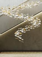 China Staircase Ginko Leaf Chandelier Light for High Ceiling Staircase Loft Living Room Hotel Lobby Stairway Luxury Branch Chandeliers for sale