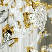 China Long Large Colored Chandelier Lobby Wedding Decoration Gold Leaf Glass Chandelier Part for sale