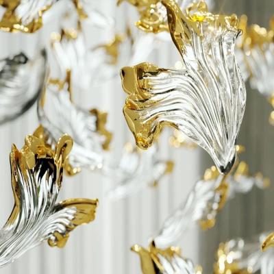 China Long Large Colored Chandelier Lobby Wedding Decoration Gold Leaf Glass Chandelier Part for sale