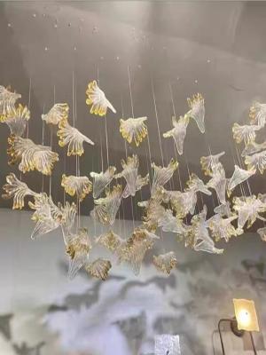 China Customized Adjustable Height Multi Color Ginkgo Leaf Glass Decorative Chandelier for sale