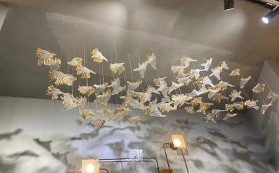 China Customized Made Hotel Lobby Decorative Glass Pendant Light Modern Led Ceiling Chandelier Lighting Gold Leaf Accessories for sale