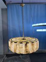 China Luxury Natural Alabaster Marble Ring Pendant Light Round Chandelier for Villa Living Room Banquet Hall Spain Style for sale