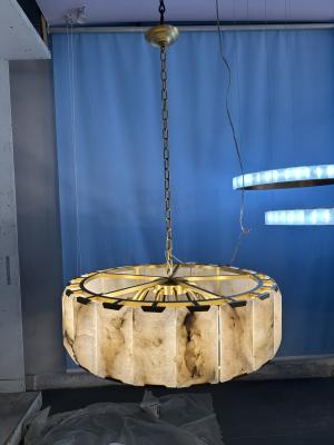China Luxury Natural Alabaster Marble Ring Pendant Light Round Chandelier for Villa Living Room Banquet Hall Spain Style for sale