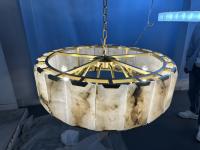 China Luxury Natural Alabaster Marble Ring Pendant Light Round Chandelier for Villa Living Room Banquet Hall Spain Style for sale