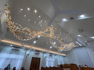 China Modern Luxury Ceiling Hanging Lamps Golden Twisted Glass Leaf Chandeliers Lobby Living Room Villa Lighting Fixtures Modern for sale