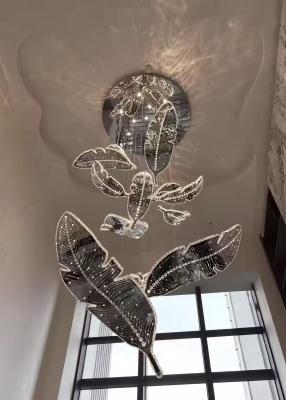 China Luxury Crystal Feather Chandelier Modern Leaf Pendant Light for Staircase & Villa for sale