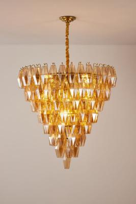 China Glass Chandelier Metal Amber Diamond Glass Postmodern Art Deco Luxury Living Dining Room Villa Hotel Project Waterfall Lamp for sale