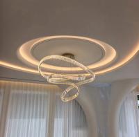 China Italian Style Minimalist Crystal Chandelier Luxury Light for High Ceiling Staircase Villa Duplex Loft Hotel Ring Ribbon Iron for sale