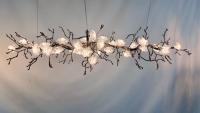 China Modern Retro Handmade Glass Plate 8-Light Branch Pendant Chandelier with Antique Brass Finish for sale