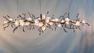 China Modern Retro Handmade Glass Plate 8-Light Branch Pendant Chandelier with Antique Brass Finish for sale