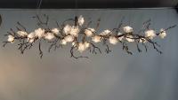 China Modern Retro Handmade Glass Plate 8-Light Branch Pendant Chandelier with Antique Brass Finish for sale