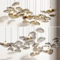 China Retro Style Handmade Glass Plate 12-Light Branch Pendant Black Iron Modern Creative Chandelier for sale