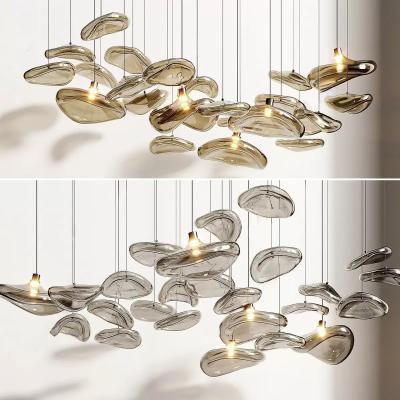 China Retro Style Handmade Glass Plate 12-Light Branch Pendant Black Iron Modern Creative Chandelier for sale