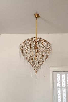 China Geometric Art Deco Oversized Crystal Pendant Chandelier Brass Frame Luxury Lobby Statement Lighting Fixture for sale