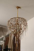 China Geometric Art Deco Oversized Crystal Pendant Chandelier Brass Frame Luxury Lobby Statement Lighting Fixture for sale
