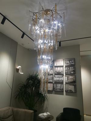 China Luxury Crystal Chandelier Grand Staircase Foyer Lighting Oversized Cascading Drop High Ceiling Suspension Fixture for sale