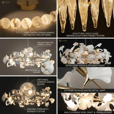 China Premium Villa Marble Pendant Chandelier Light Custom Crystal Hanging Fixture Luxury Dining Decor for sale