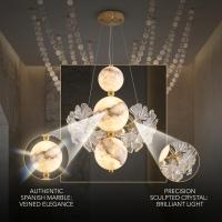 China Designer Club Crystal Pendant Chandelier Light Custom Marble Hanging Fixture Luxury Lounge Decor for sale