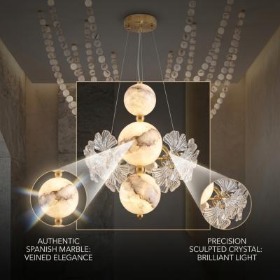China Designer Club Crystal Pendant Chandelier Light Custom Marble Hanging Fixture Luxury Lounge Decor for sale