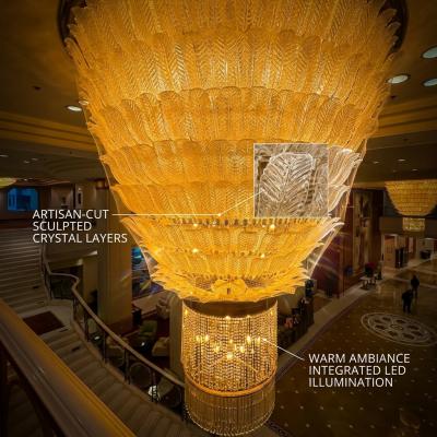 China Customized Luxury Hotel Lobby Multi-Tier Crystal Large Chandelier Gold Finish Grand Entrance Lighting for sale