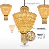 China Custom Hotel Reception Crystal Chandelier Large Gold Luxury Lighting Spanish Marble Accent Fixture for sale
