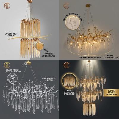 China Custom Crystal Globe Cluster Chandelier Gold Multi-Drop Adjustable Hotel Villa Stairwell Pendant Light for sale