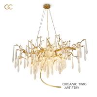 China Double-Tier Glass Drum Chandelier Gold Iron Frame Custom Hotel Villa Club Dining Luxury Pendant Light for sale