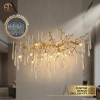 China Custom Abstract Branch Crystal Chandelier Gold Finish Luxury Hotel Villa Club Gallery Pendant Light for sale