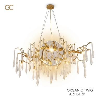 China Custom Teardrop Crystal Chandelier Gold Finish Luxury Hotel Villa Dining Club Pendant Light Fixture for sale