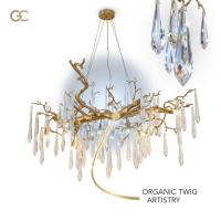 China Custom Tulip Crystal Glass Chandelier Gold Finish Hotel Villa Restaurant Luxury Floral Pendant Light for sale