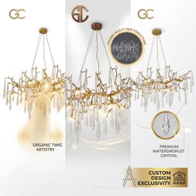 China Custom Starburst Crystal Chandelier Gold Finish Hotel Club Villa Luxury Celestial Pendant Light Fixture for sale