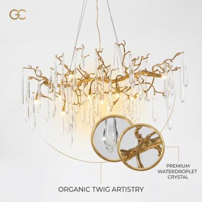 China Custom Oval Pill Crystal Chandelier Gold Finish Hotel Reception Dining Club Luxury Pendant Light for sale