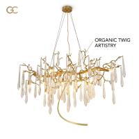 China Custom Bamboo Nest Crystal Chandelier Gold Finish Resort Hotel Villa Luxury Biophilic Pendant Light for sale