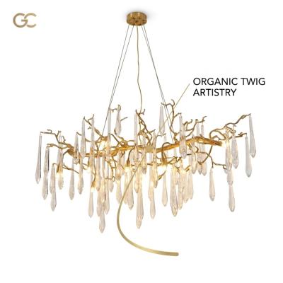 China Custom Bamboo Nest Crystal Chandelier Gold Finish Resort Hotel Villa Luxury Biophilic Pendant Light for sale