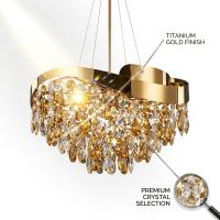 China Empire Crystal Foyer Chandelier Titanium Gold Hotel Villa Entrance Classic Large Luxury Pendant for sale