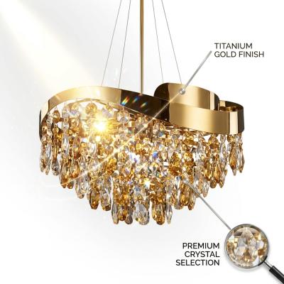 China Empire Crystal Foyer Chandelier Titanium Gold Hotel Villa Entrance Classic Large Luxury Pendant for sale