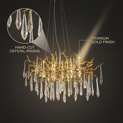 China Oval Crystal Foyer Chandelier Titanium Gold Hotel Villa Entrance Elongated Luxury Pendant Light for sale