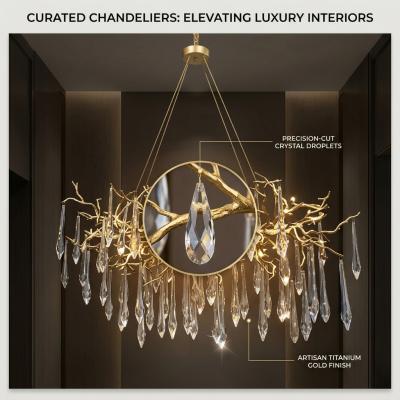 China Lantern Crystal Foyer Chandelier Titanium Gold Hotel Villa Entrance Luxury Pendant Light Fixture for sale