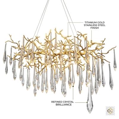 China Waterfall Crystal Foyer Chandelier Titanium Gold Hotel Atrium Villa Entrance Large Luxury Pendant for sale