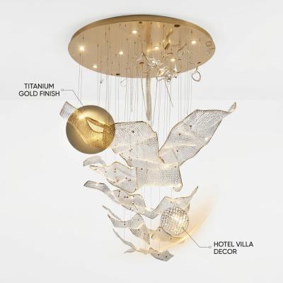 China Sputnik Crystal Foyer Chandelier Titanium Gold Hotel Villa Entrance Modern Luxury Pendant Light for sale