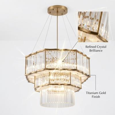 China Glass Drum Foyer Chandelier Titanium Gold Hotel Villa Entrance Warm Luxury Pendant Light Fixture for sale
