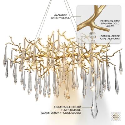 China High Ceiling Custom Pendant Light Large Golden Metal Body Adjustable Color Temperature 3000-6500K For Hotel Lobby for sale