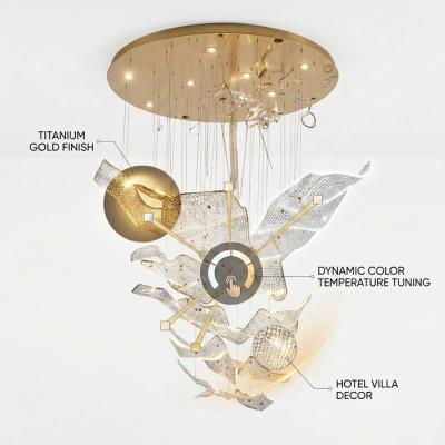 China LED Pendant Light Custom Made Golden Metal Body Adjustable Color Temperature 3000-6500K Anti Rust For Home for sale