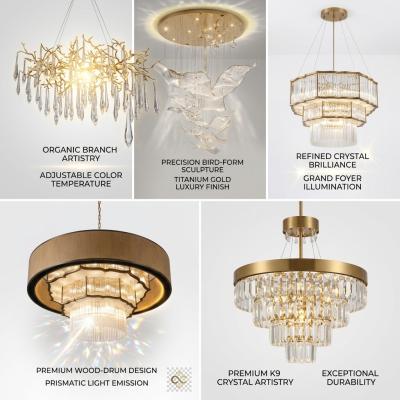 China Luxury Pendant Light Custom Made Golden Metal Body Adjustable Color Temperature 3000-6500K For Hotel Suite for sale