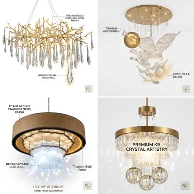 China Villa Pendant Light Custom Made Golden Metal Body Adjustable Color Temperature 3000-6500K For Living Room for sale