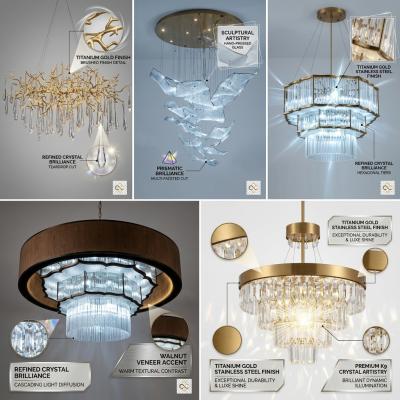 China Hotel Project Pendant Light Custom Golden Metal Body Adjustable Color Temperature 3000-6500K For Guest Room for sale