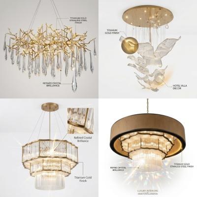 China High Ceiling Custom Pendant Lights Golden Metal Body Adjustable Color Temperature 3000-6500K For Foyer for sale